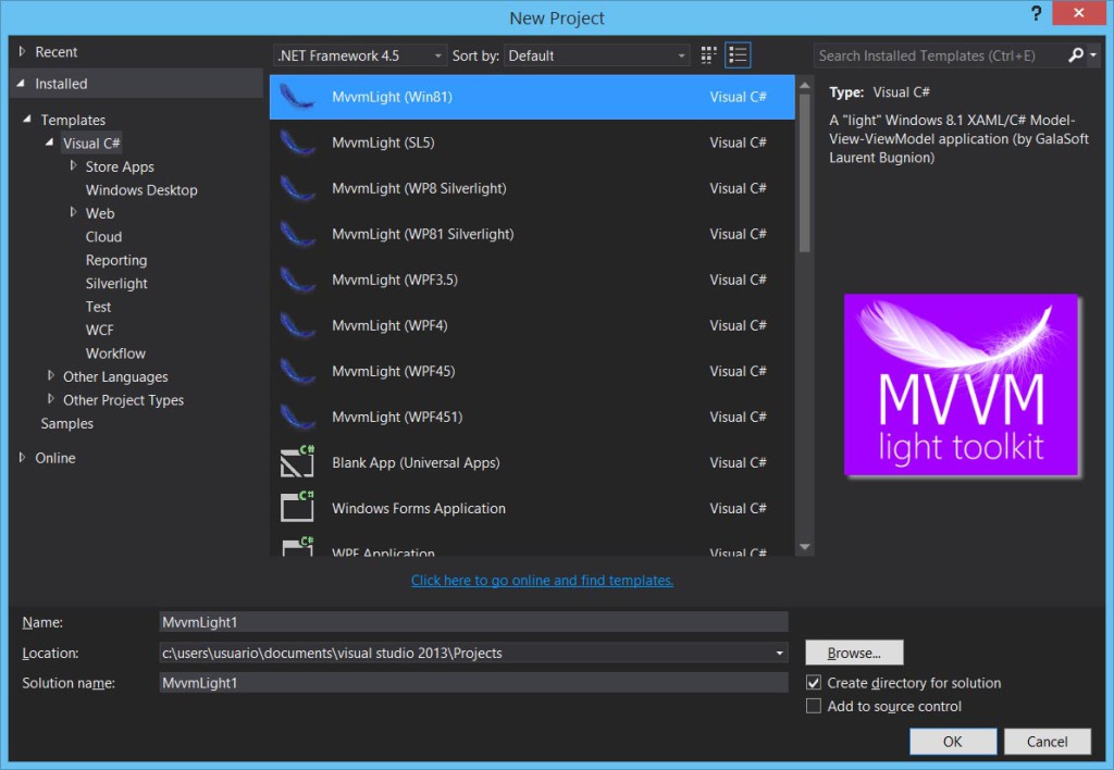 Instalar MVVM Light Toolkit en Visual Studio 2013